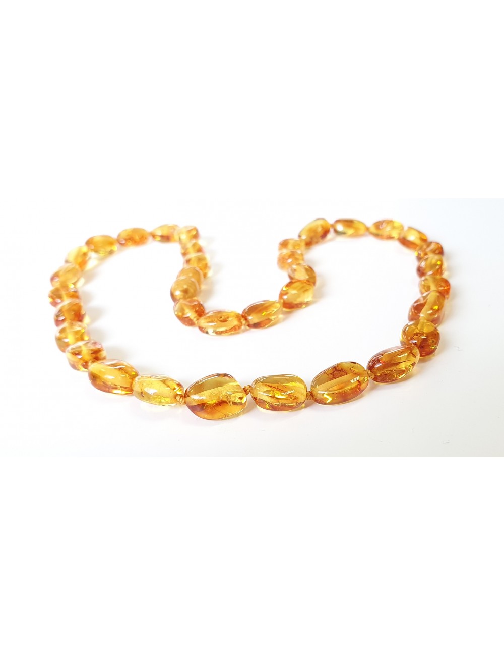 Bean shaped bead amber necklace 32 cm lemon